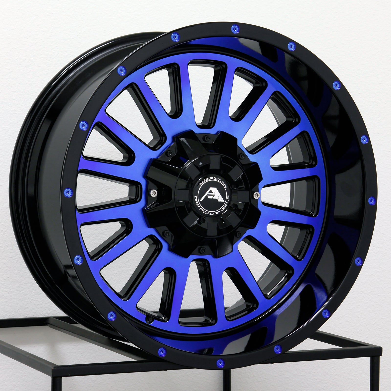 American Off-Road Wheels A105 Black Machined Blue – aspire MOTORING