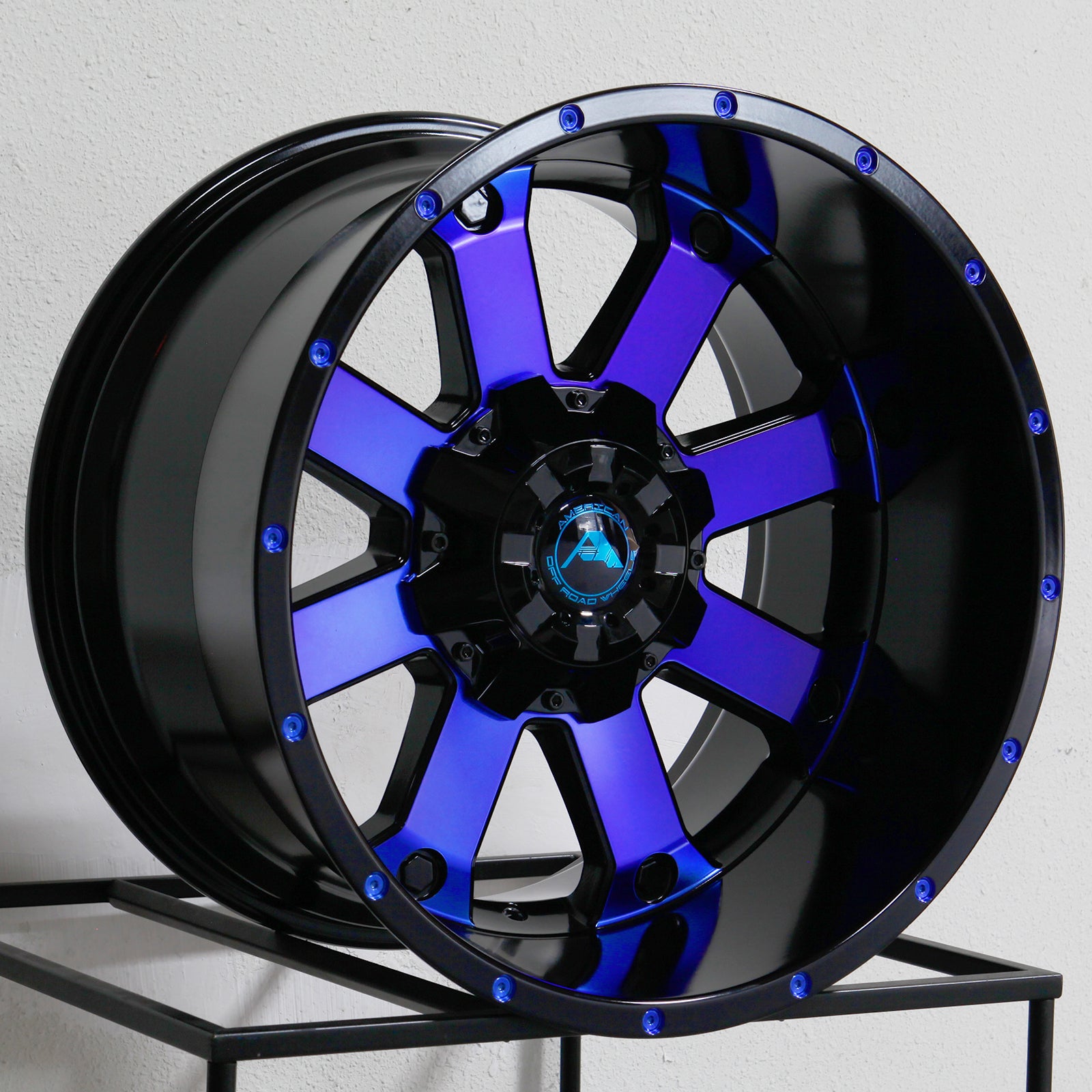 American Off-Road Wheels A108 Black Machined Blue – aspire MOTORING