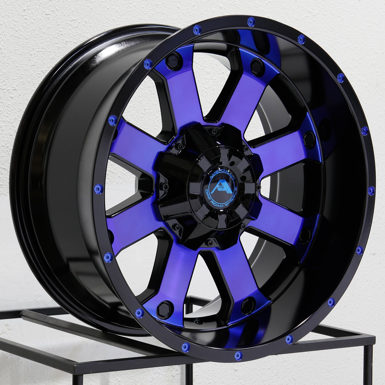 American Off-Road Wheels A108 Black Machined Blue – aspire MOTORING